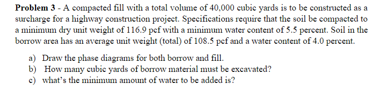 Solved Problem 3 - A compacted fill with a total volume of | Chegg.com