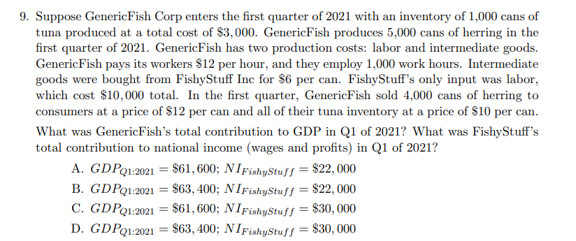 9. Suppose Generic Fish Corp enters the first quarter | Chegg.com