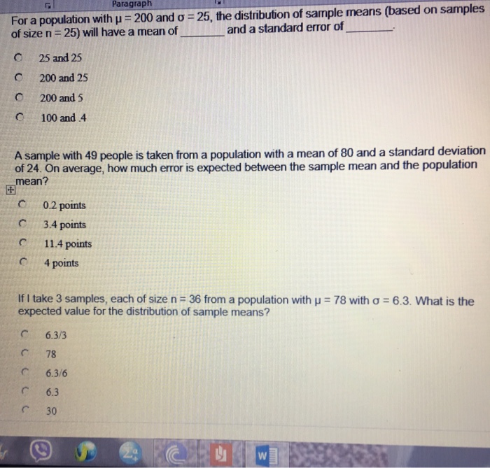 Solved Paragraph For a population with μ = 200 and σ = 25, | Chegg.com