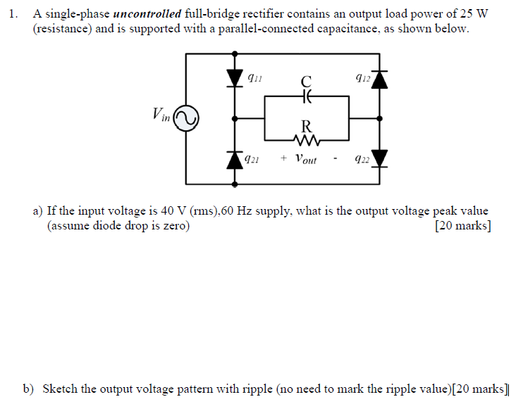 Solved 1. A single-phase uncontrolled full-bridge rectifier | Chegg.com