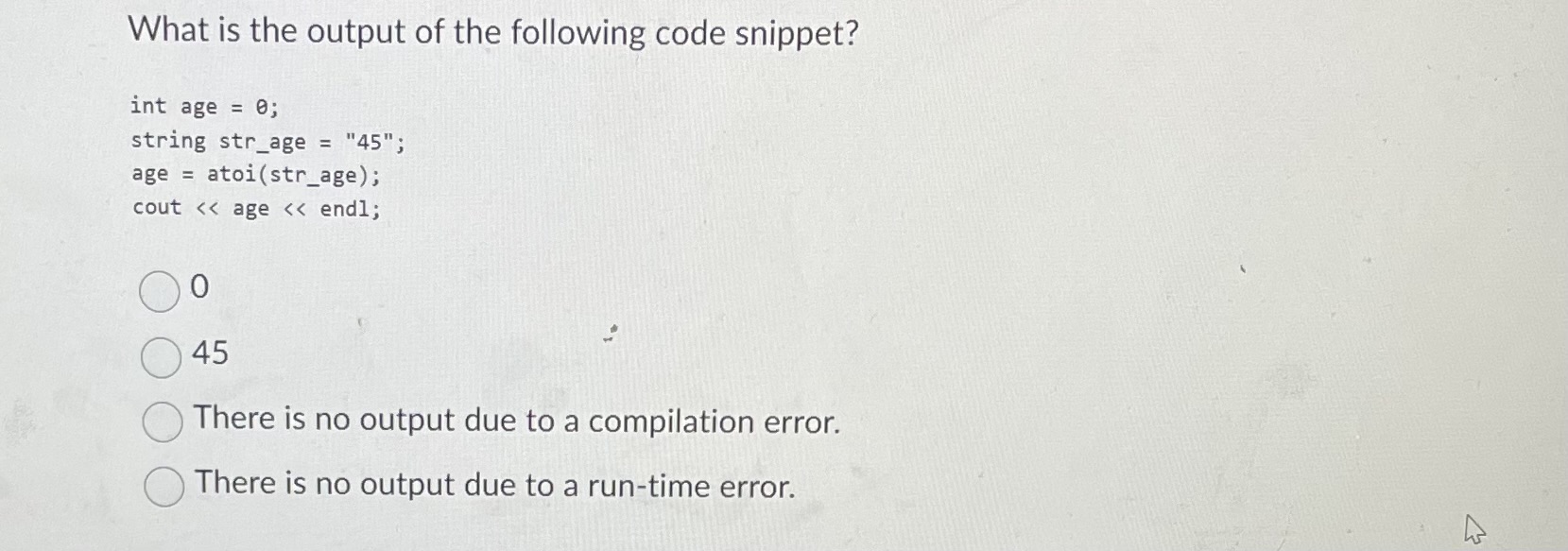 What is the output of the following code snippet?int | Chegg.com