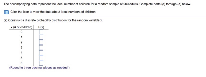 The accompanying data represent the ideal number of | Chegg.com