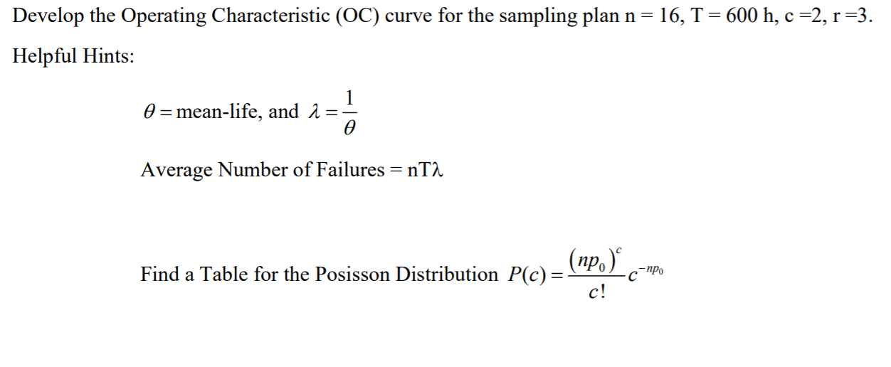 Solved Develop the Operating Characteristic (OC) curve for | Chegg.com