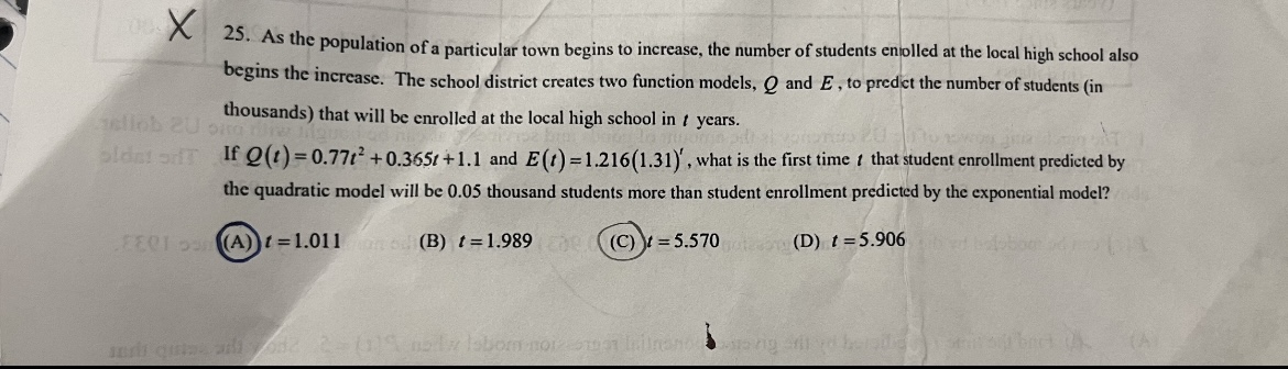 Solved 25. As the population of a particular town begins to | Chegg.com