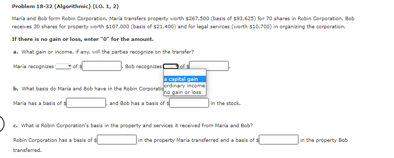 Solved Problem 18-32 (Algorithmic) (LO. 1, 2) María and Bob | Chegg.com