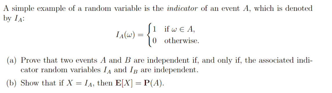 Solved A simple example of a random variable is the | Chegg.com
