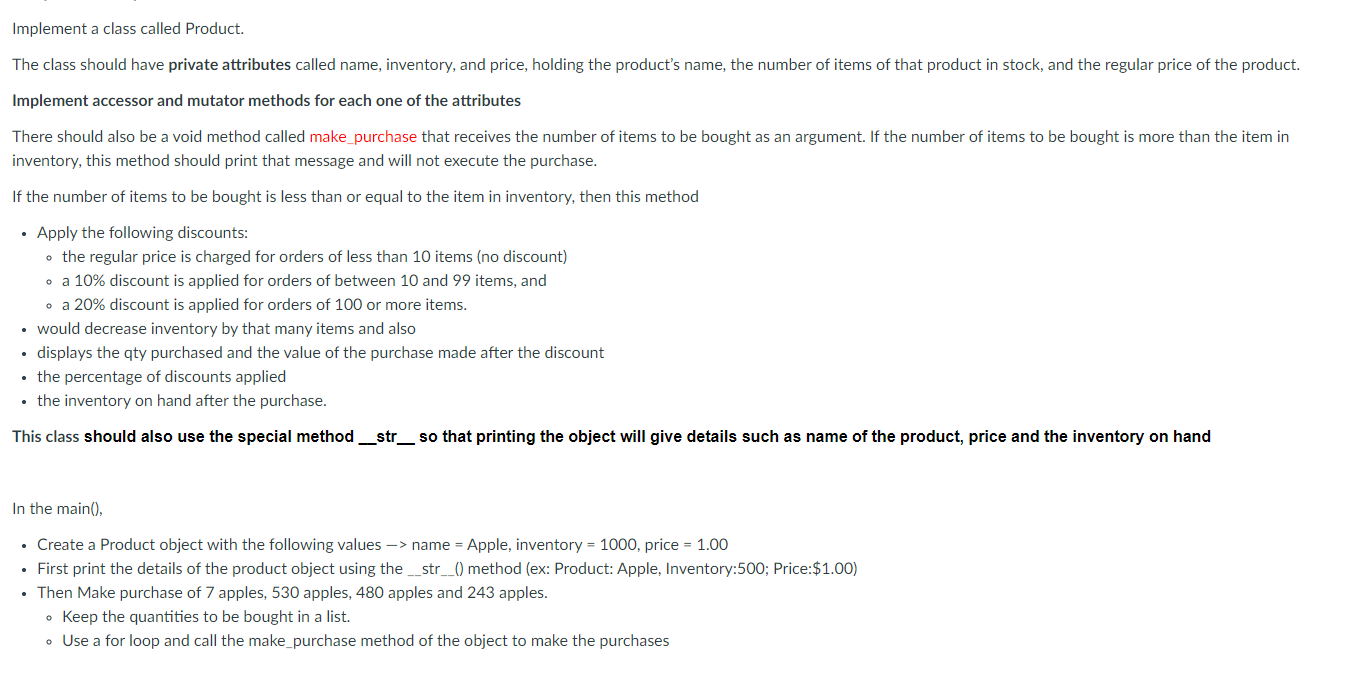 Solved Implement a class called Product. The class should | Chegg.com Solved Implement a class called Product. The class should | Chegg.com