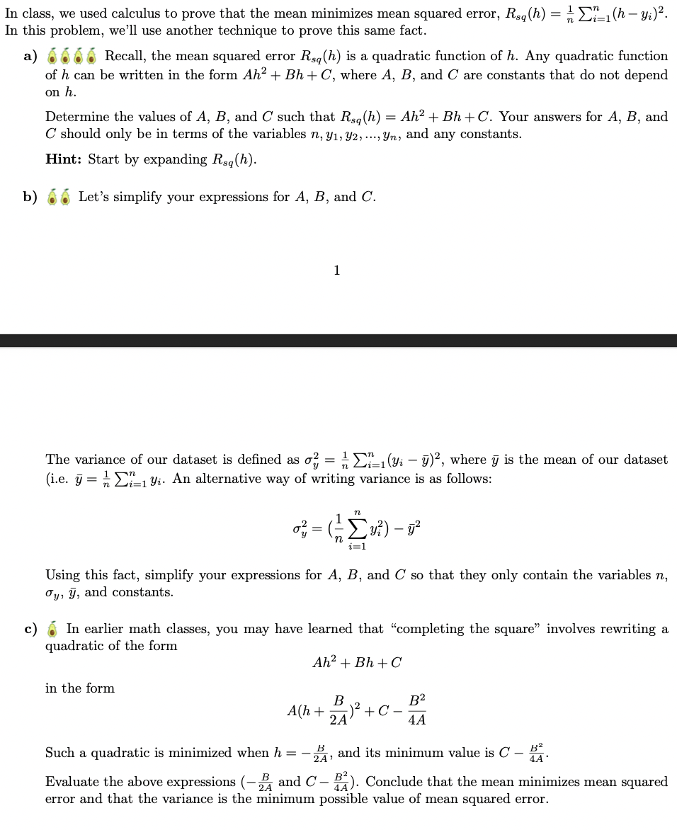 In class, we used calculus to prove that the mean | Chegg.com