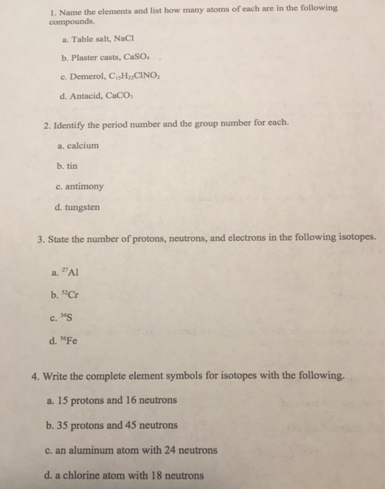 Solved 1. Name the elements and list how many atoms of each | Chegg.com
