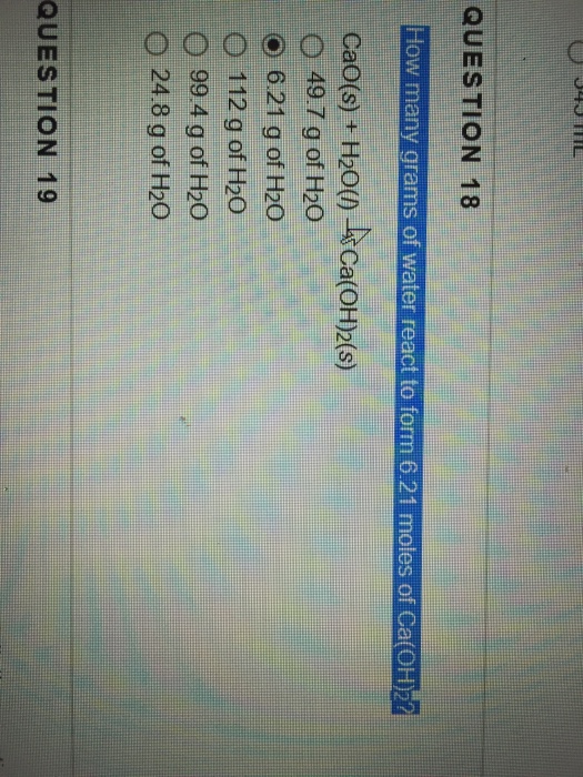 Solved How many grams of water react to form 6 21 moles of | Chegg.com