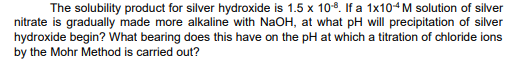 Solved The solubility product for silver hydroxide is 1.5 x | Chegg.com