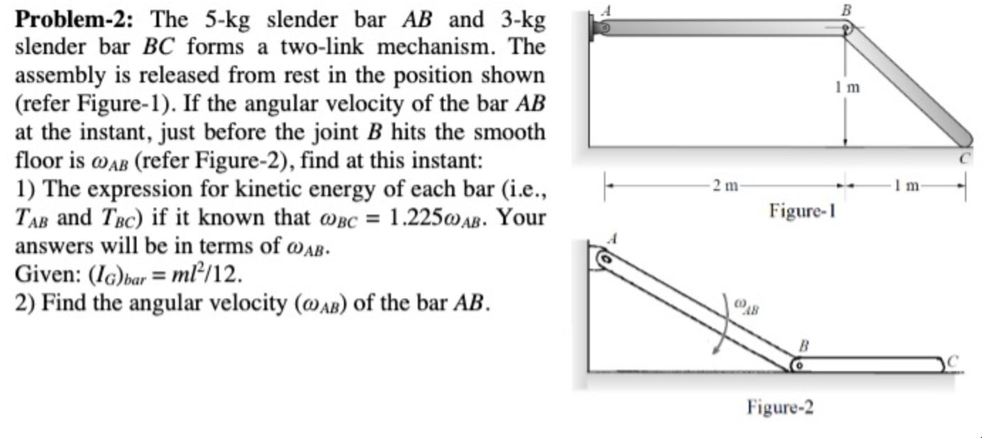 Solved I m Problem-2: The 5-kg slender bar AB and 3-kg | Chegg.com