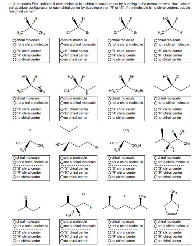 Solved (4 pts each) First, indicate if each molecule is a | Chegg.com