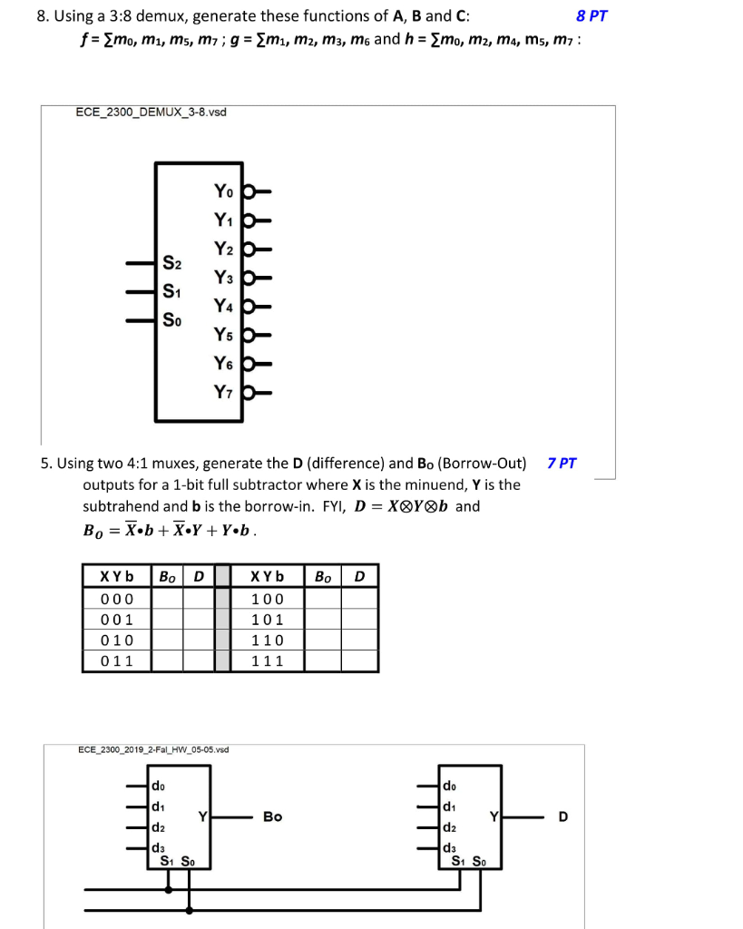 Solved 8. Using a 3:8 demux, generate these functions of A, | Chegg.com