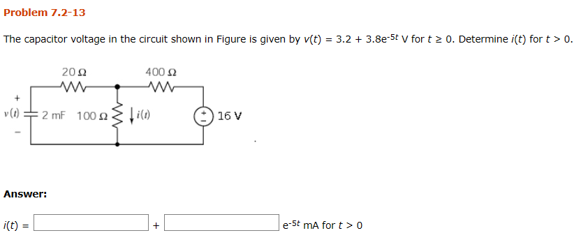 Solved Problem 7.2-13 The capacitor voltage in the circuit | Chegg.com
