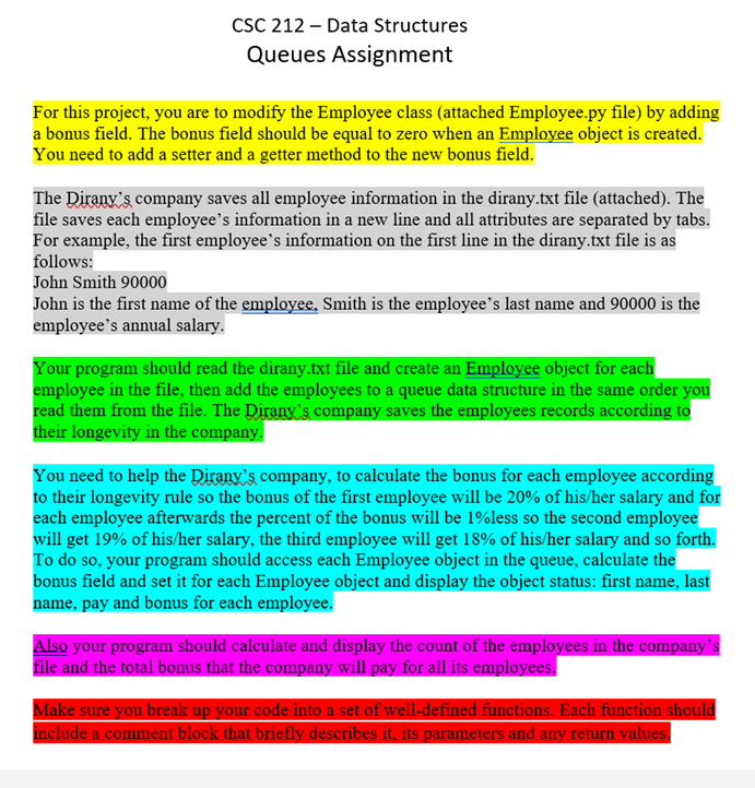 Solved CSC 212 – Data Structures Queues Assignment For this | Chegg.com