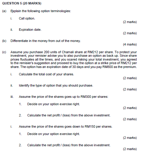 Solved QUESTION 5 (20 MARKS) a) Explain the following option | Chegg.com