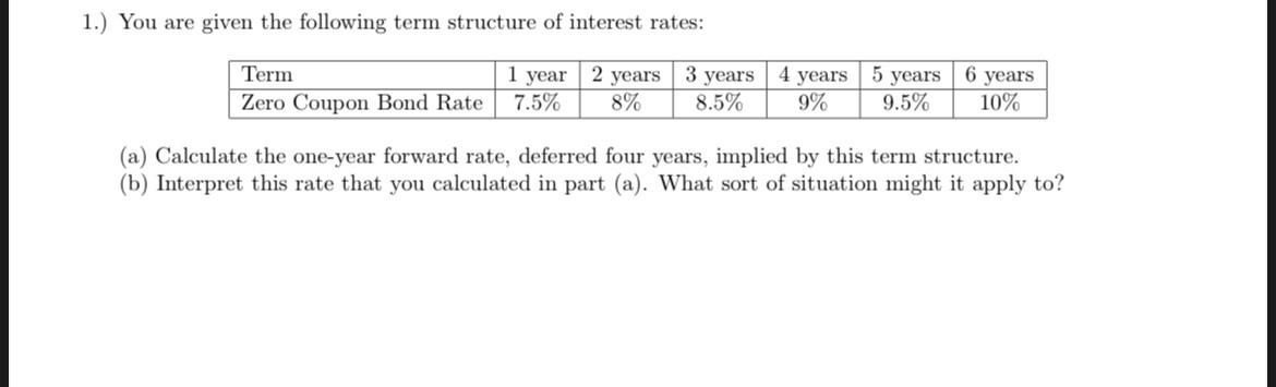 1.) You are given the following term structure of | Chegg.com