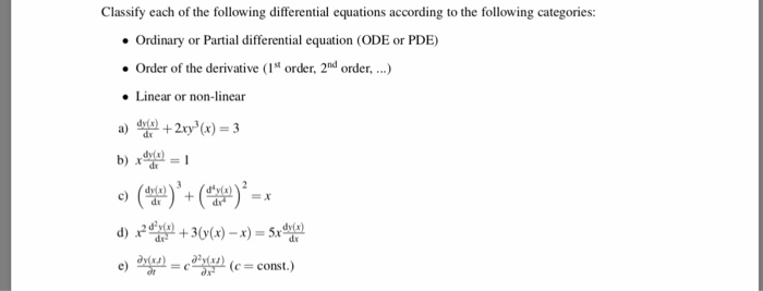 Solved Classify each of the following differential equations | Chegg.com