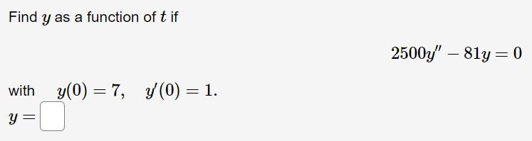 Solved Find y as a function of t if 2500y′′−81y=0 with | Chegg.com