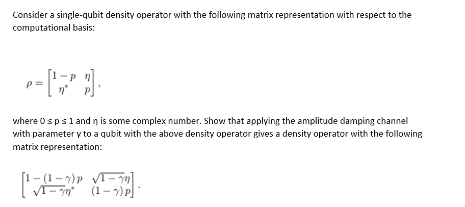 Consider a single-qubit density operator with the | Chegg.com