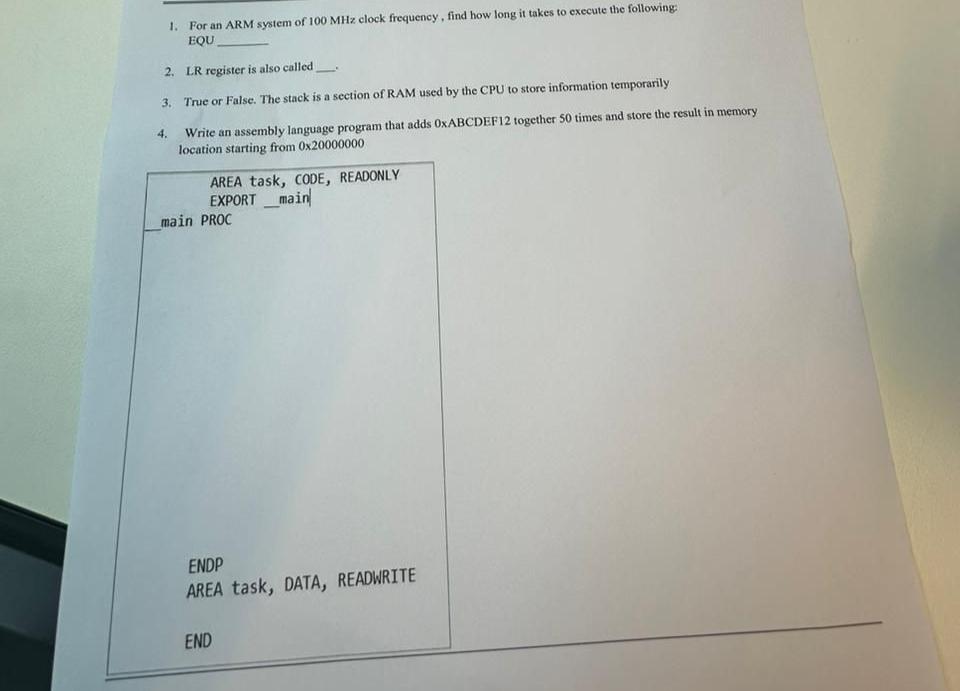 Solved 1. For an ARM system of 100MHz clock frequency, find | Chegg.com