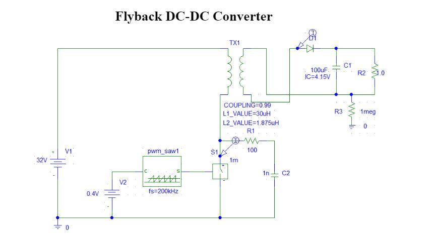 Solved Flyback DC-DC Converter TX1 C1 100uF IC=4.15V R3 1meg | Chegg.com