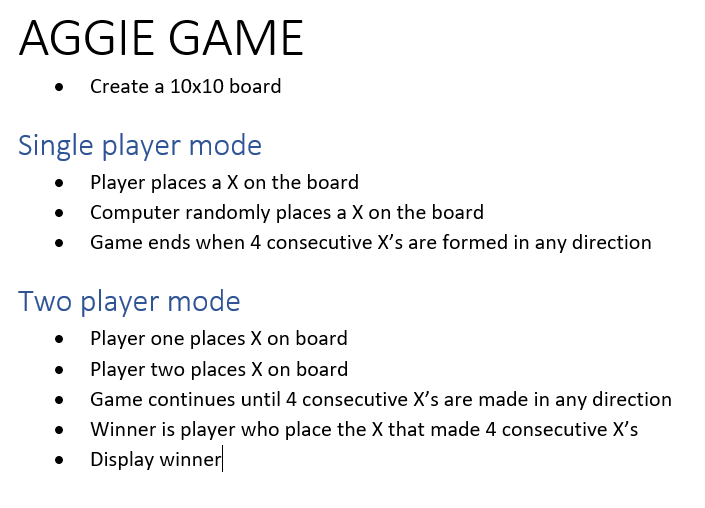 Solved Single player mode - Player places a X on the board - | Chegg.com