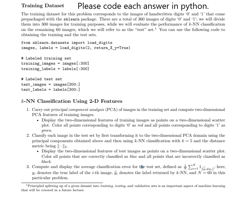 Training Datat Please code each answer in python The | Chegg.com