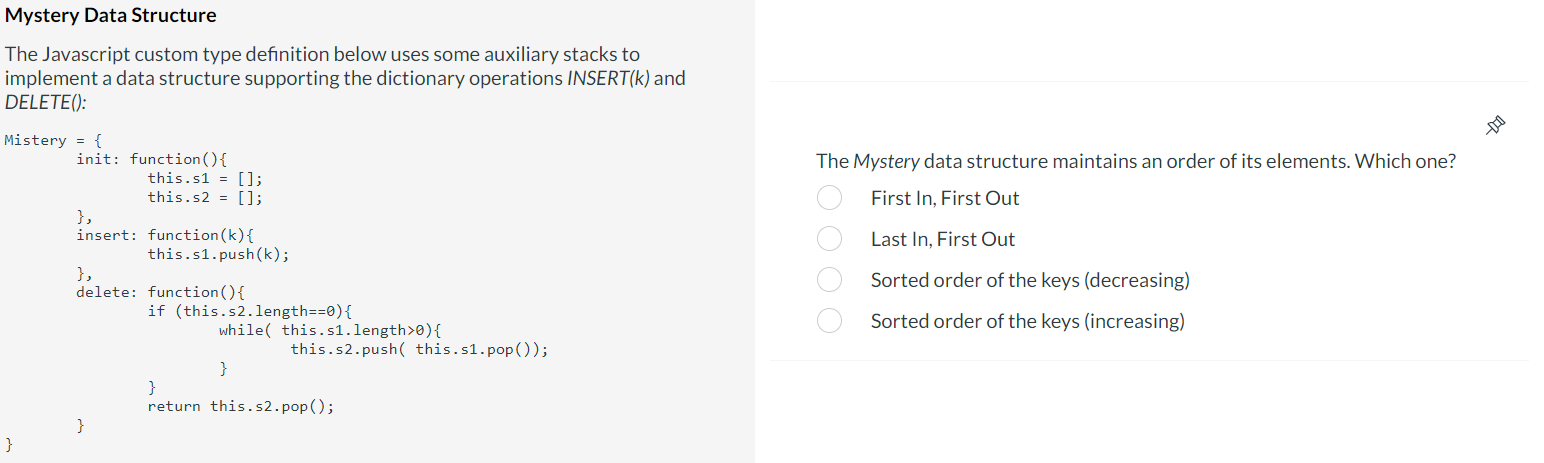 Solved Mystery Data Structure The Javascript custom type | Chegg.com