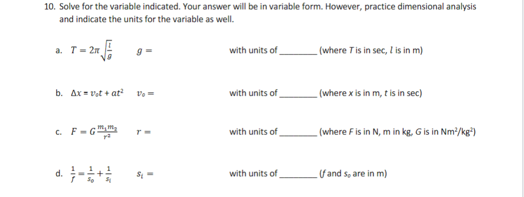 Solved 10. Solve for the variable indicated. Your answer | Chegg.com