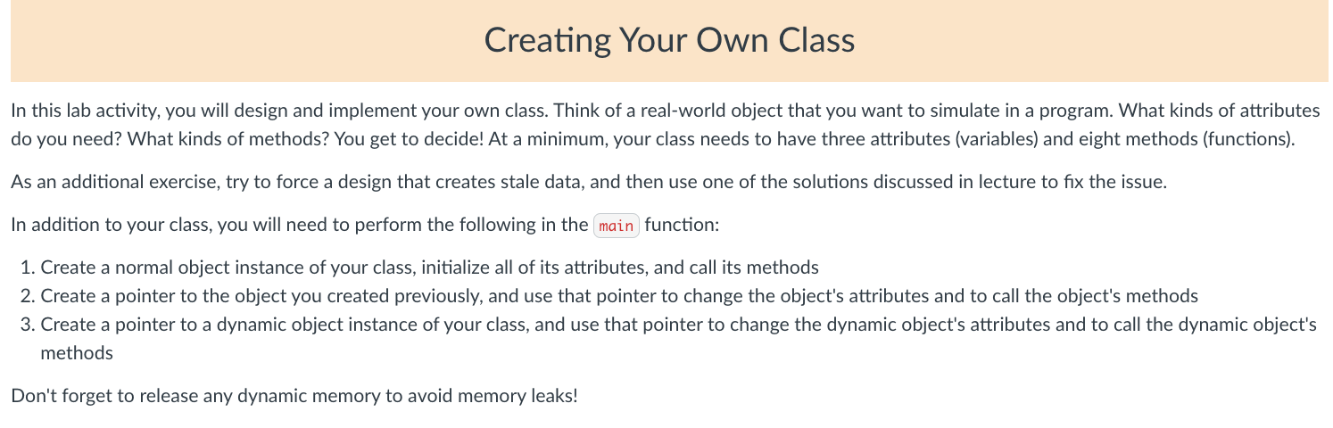 Creating Your Own Class In this lab activity, you | Chegg.com