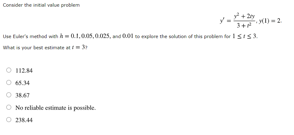 Solved Consider the initial value problem y' y2 + 2ty -, | Chegg.com