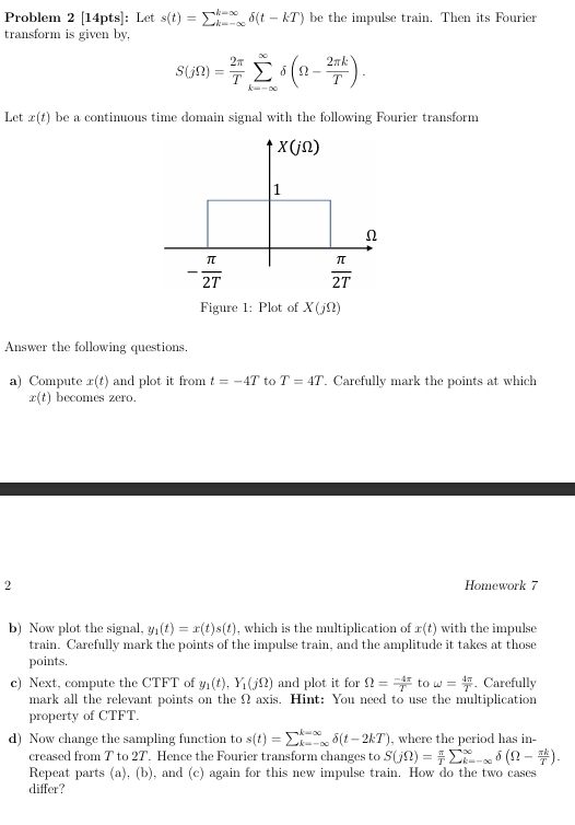 Solved Problem 2 [14pts]: Let s(t)=∑k=-∞k=∞δ(t-kT) be ﻿the | Chegg.com
