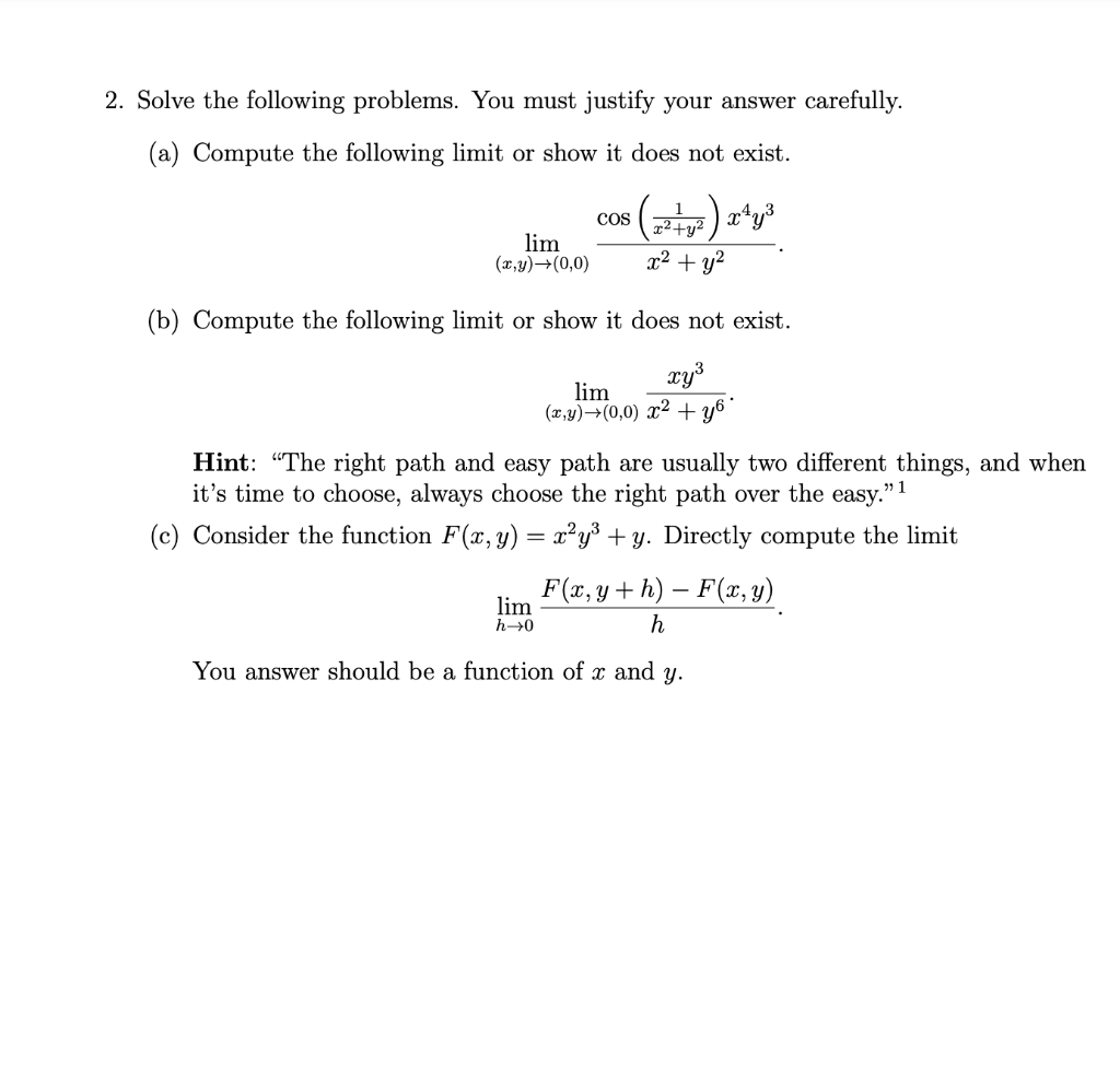 Solved 2. Solve the following problems. You must justify | Chegg.com