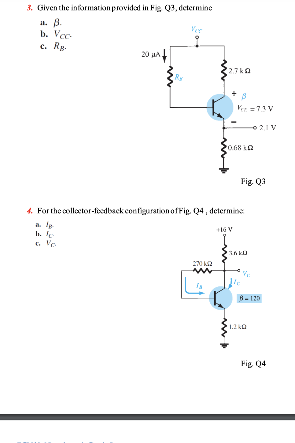 Solved 4. For the collector-feedback configuration of Fig. | Chegg.com