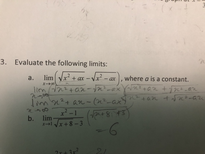 Solved 3. Evaluate the following limits: a. lim Vx2 +ar | Chegg.com