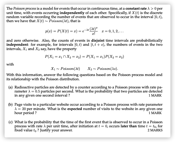 (At) = The Poisson process is a model for events that | Chegg.com