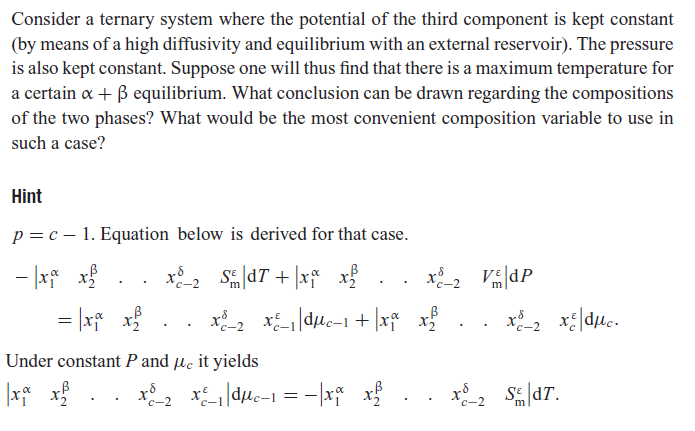 Solved Consider a ternary system where the potential of the | Chegg.com