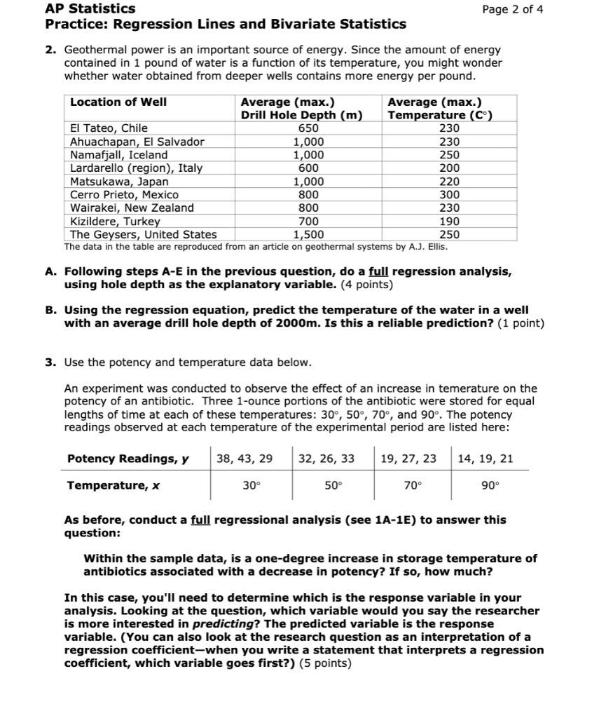 Solved AP Statistics Page 1 of 4 Practice: Regression Lines | Chegg.com