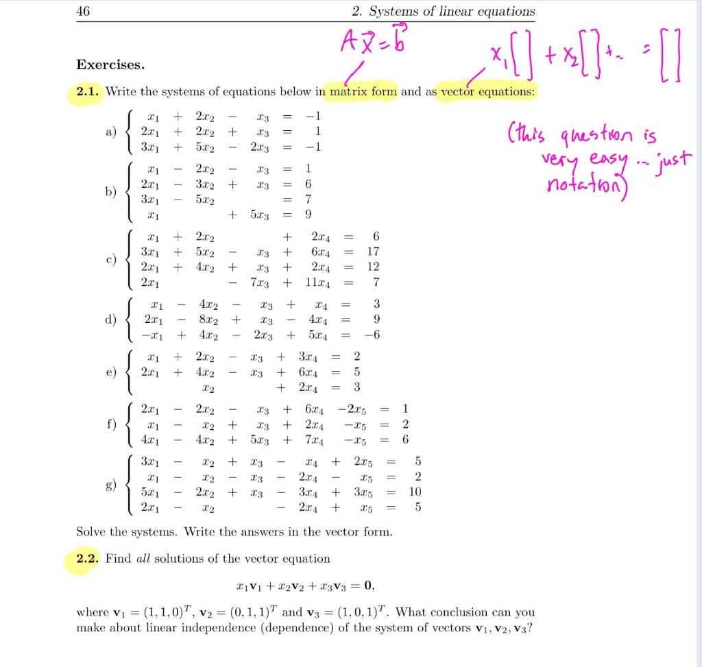 Solved 46 2. Systems of linear equations 2.1. Write the | Chegg.com