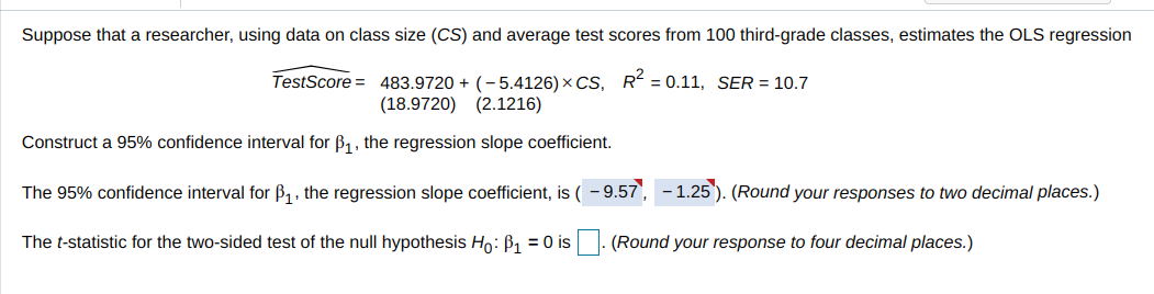 Solved (b) The t-statistic for the two-sided test of the | Chegg.com