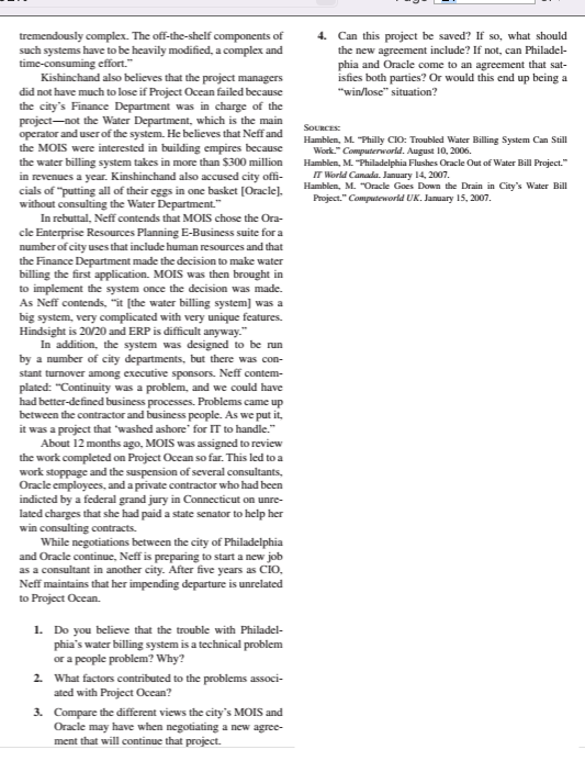 Solved CASE STUDIES Project Ocean-The Troubled Water Billing | Chegg.com