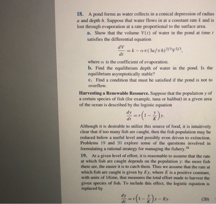 Solved 18. A pond forms as water collects in a conical | Chegg.com