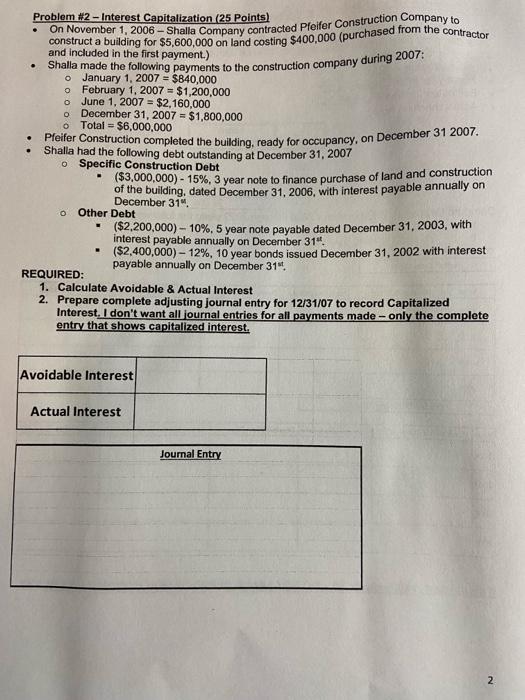 Solved Problem \#2 - Interest Capitalization (25 Points) - | Chegg.com