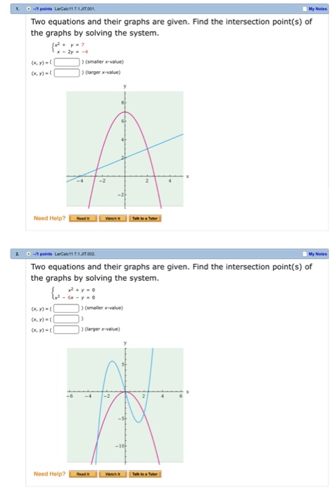 Solved 1. t points LarCalc11 7.1 IT 001 Two equations and | Chegg.com