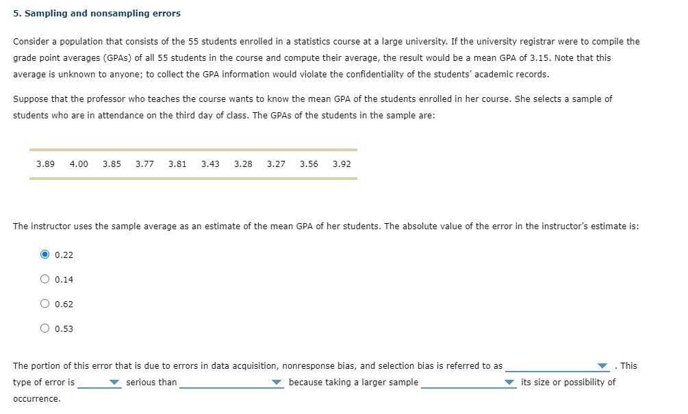 Solved 5. Sampling and nonsampling errors Consider a | Chegg.com