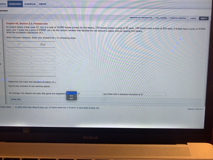 Solved Assignment Gradebook ORION nment Chapter 05, Section | Chegg.com