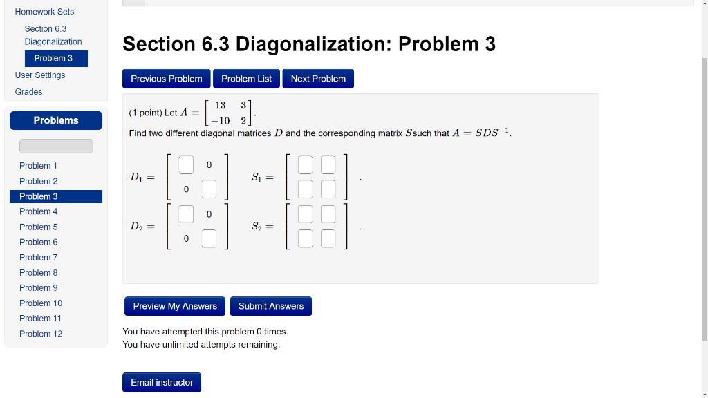 Solved Homework Sets Section 6.3 Diagonalization Problem 3 | Chegg.com