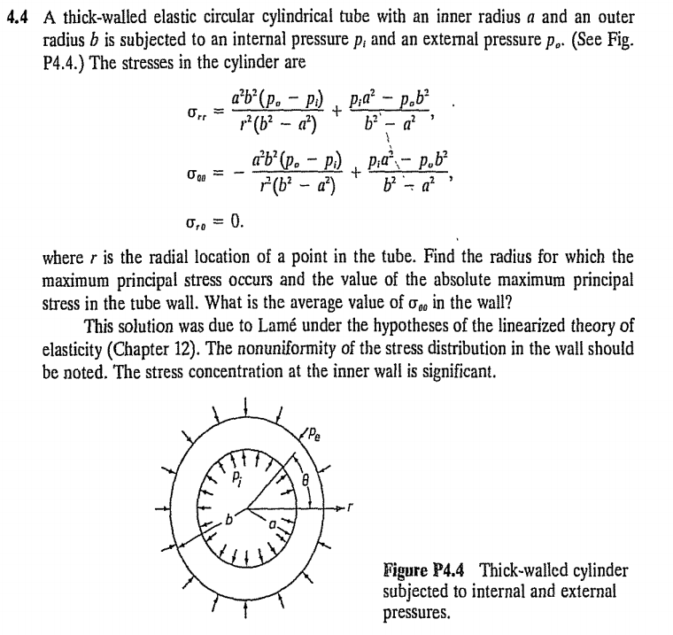 Solved 4.4 A thick-walled elastic circular cylindrical tube | Chegg.com
